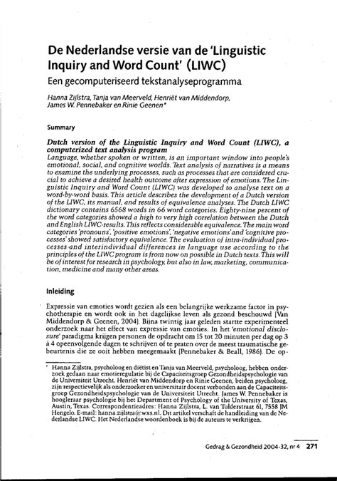 pdf development of the dutch version of the linguistic inquiry and