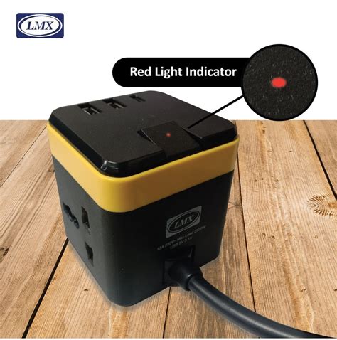 LMX USB C USB A 3 Gang Power Cube Multi Socket Surge Protection 2M Black Extension Socket