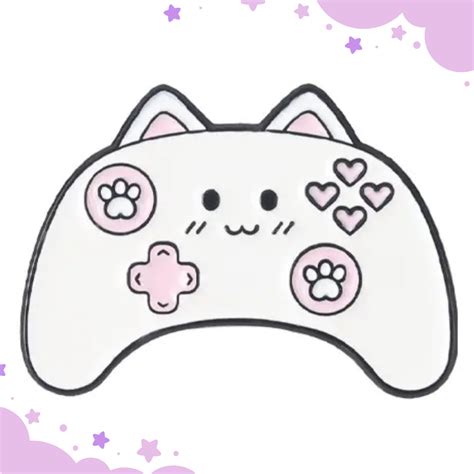 Cute Gamer Cat Controller Pin Oziko Stationery Store