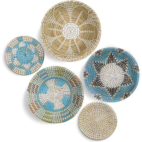 Dakota Fields Hanging Woven Wall Basket Decor Wicker Wall Baskets Decor Boho Flat Set Of 5