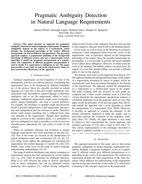 Pdf Pragmatic Ambiguity Detection In Natural Language Requirements
