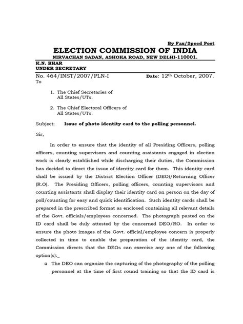 Issue Of Photo Identity Card To The Polling Personnel Pdf Identity Document Governance