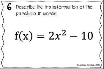Quadratic Transformations Task Cards By Lindsay Bowden Secondary Math