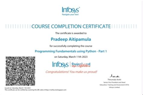 Aitipamula Pradeep On Linkedin Infosys Springboard Learning Pythonprogramming