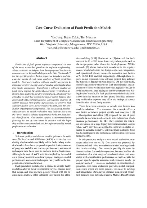 Pdf Cost Curve Evaluation Of Fault Prediction Models