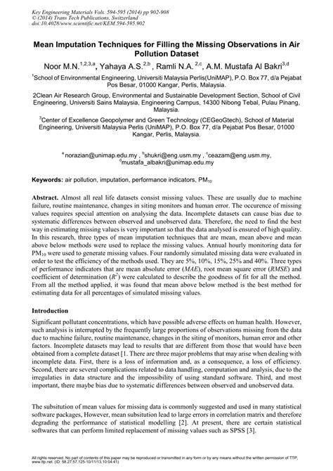 Pdf Mean Imputation Techniques For Filling The Missing Observations