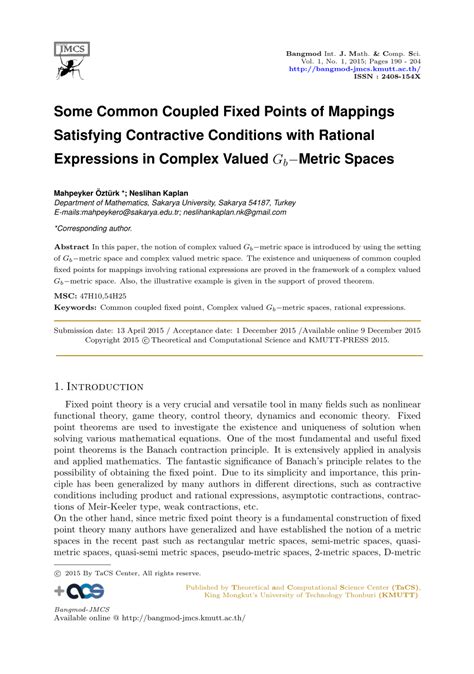 Pdf Some Common Coupled Fixed Points Of Mappings Satisfying Contractive Conditions With