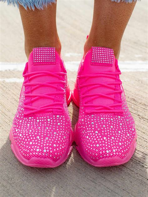 Rhinestone Sneakers Neon Pink