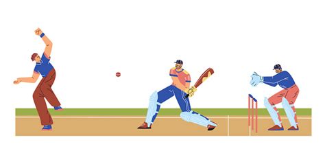 필드 벡터 일러스트 레이 션에 크리켓 챔피언십 스포츠 게임 박쥐 또는 공을 가진 유니폼에 만화 크리켓 선수