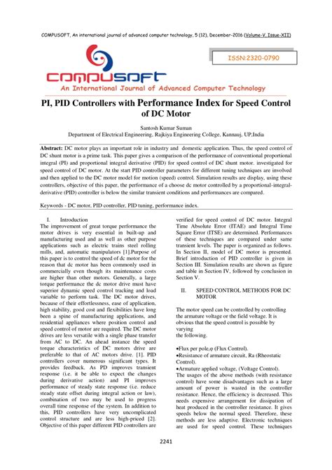 pdf pi pid controllers with performance index for speed control of