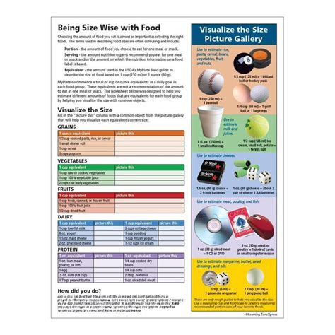 Myplate Portion Sized Handouts Handouts Usda Food Portion Sizes