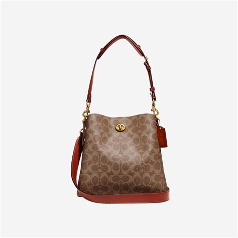 코치 윌로우 버킷백 시그니쳐 캔버스 탄 러스트 Coach Kream