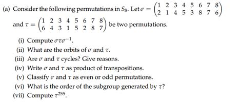 solved a consider the following permutations in s8 let