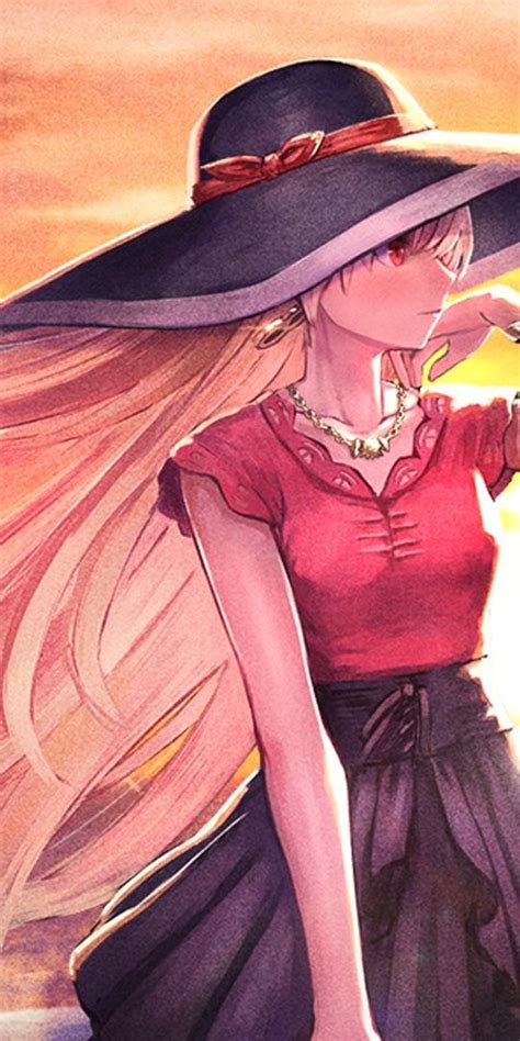 Завантажити шпалери на робочий стіл ПК Аніме Блондинка Капелюх Сукня Червоні Очі Довге