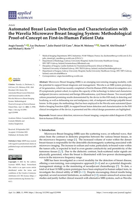 Pdf Automated Breast Lesion Detection And Characterization With The Wavelia Microwave Breast