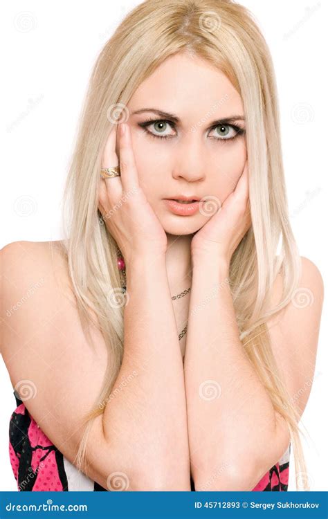 Closeup Portrait Of Passionate Young Blonde Isolated Stock Image