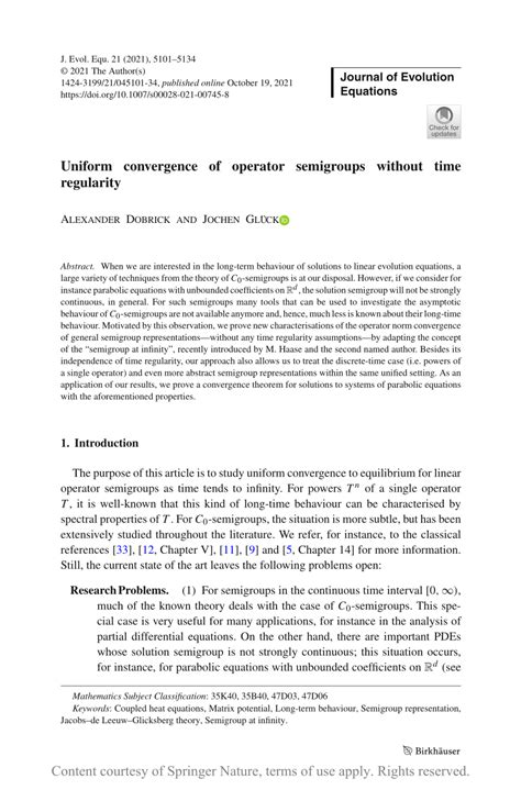 Pdf Uniform Convergence Of Operator Semigroups Without Time Regularity