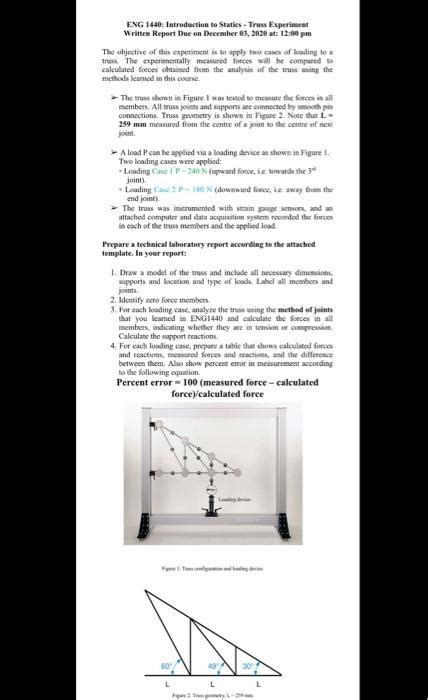ENG 1440 Introduction To Statics Truss Experiment Chegg Com