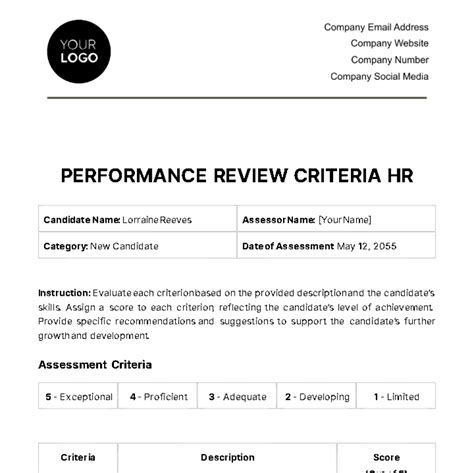 Performance Review Criteria HR Template Edit Online Download Example Template Net