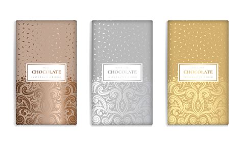 실버 와 골드 빈티지 세트의 초콜릿 바 포장 디자인 장식 요소와 벡터 고급 템플릿 배경 과 벽지에 사용할 수 있습니다 음식과 음료 패키지 유형에 적합합니다 0명에 대한 스톡
