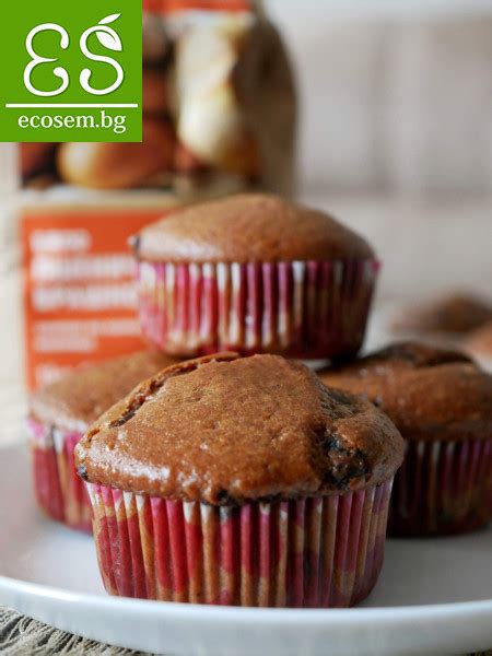 Какаови мъфини с натурално бяло брашно от Екосем и кисело мляко и лешников тахан Ecosem Bg