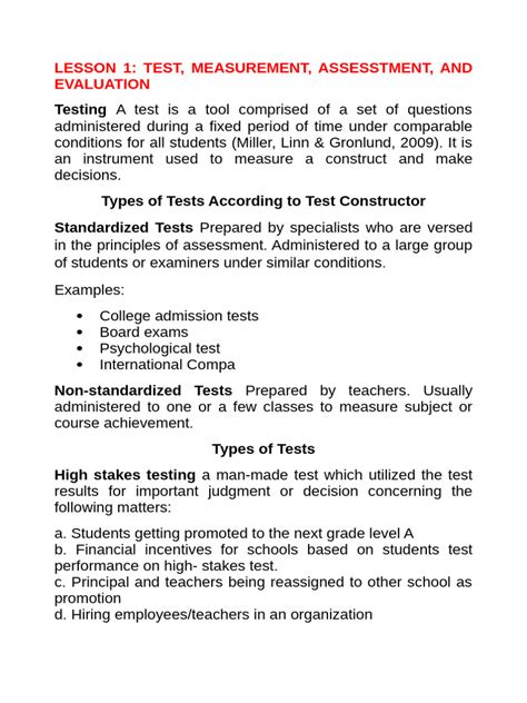 Assessment Lesson 1 Pdf Educational Assessment Evaluation