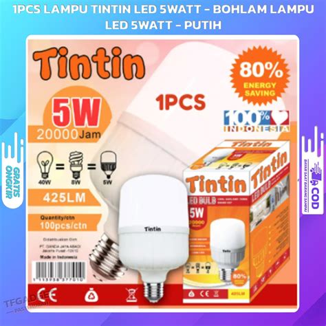 Jual Lampu LED Bohlam Tintin 5 Watt 5 W Murah SNI Super Terang Hemat