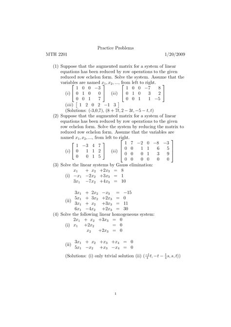 Solved Practice Problems Differential Equations And Linear Algebra Mth 2201 Docsity