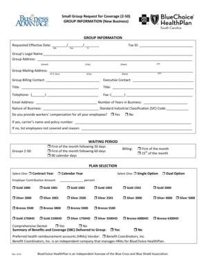 Fillable Online GROUP INFORMATION BlueChoice HealthPlan Fax Email Print PdfFiller