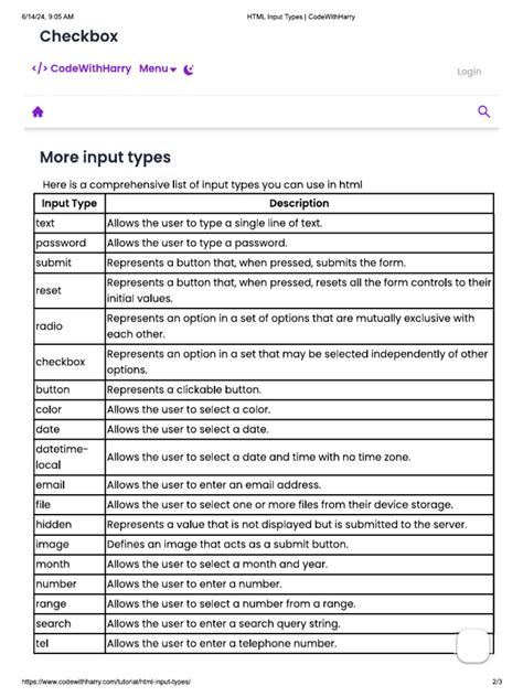 Html Input Types Pdf