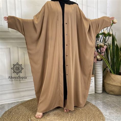 Butterfly Open Abaya With Popper Buttons Diff Colours S 52 Camel