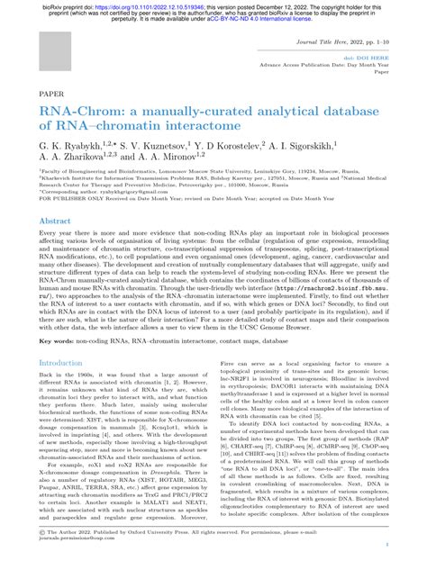 Pdf Rna Chrom A Manually Curated Analytical Database Of Rna Chromatin Interactome