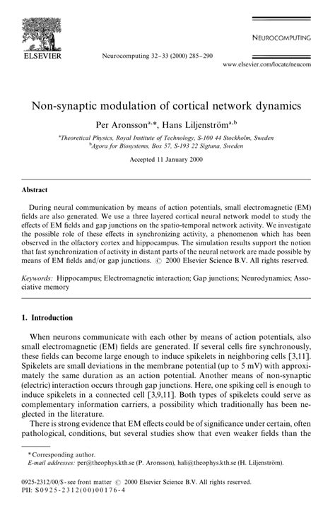 Pdf Non Synaptic Modulation Of Cortical Network Dynamics