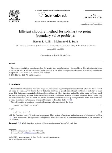 Pdf Efficient Shooting Method For Solving Two Point Boundary Value Problems