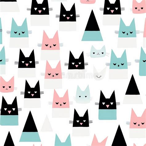 Simplistic And Modern Cat Repeat Pattern Stock Illustration