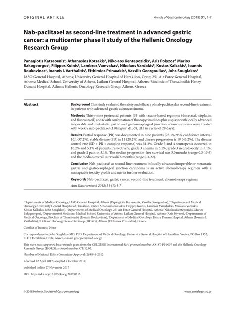 Pdf Nab Paclitaxel As Second Line Treatment In Advanced Gastric