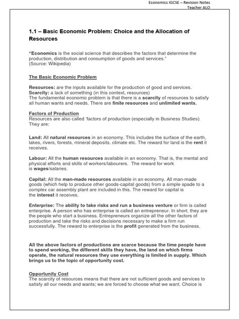 Economics Igcse Revision Notes 39 Chapters Pdf Cost Of Living Demand
