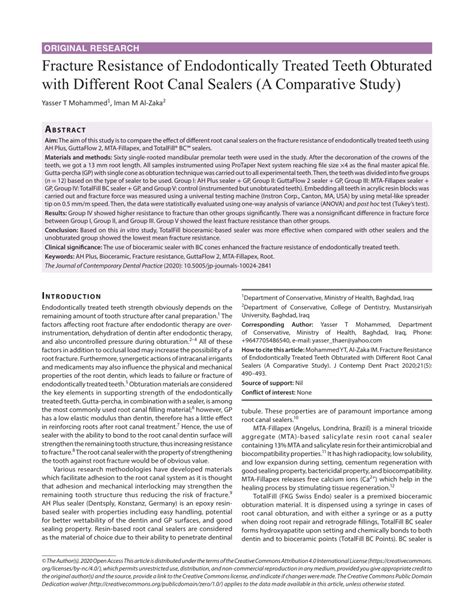Pdf Fracture Resistance Of Endodontically Treated Teeth Obturated With Different Root Canal