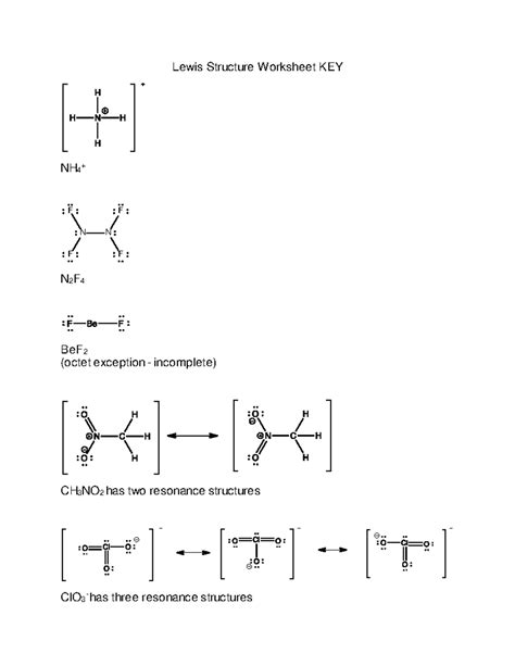Chem A Coursework And Practice Materials Lewis Structure KEY Lewis Structure Worksheet KEY