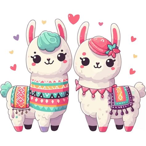 Lovers Cute Llama Couple Colorful Vector Premium Ai Generated Vector