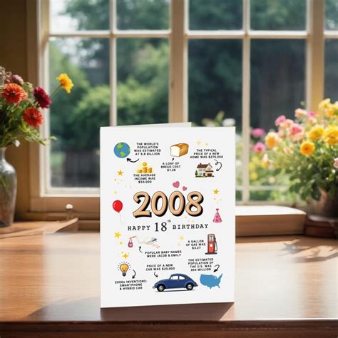 18th Birthday Card Born In 2008 Fun Facts Pdf Download Etsy