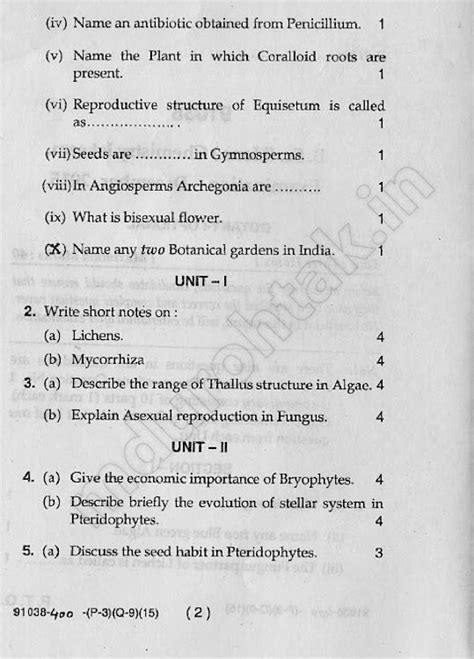 BOTANY Optional Question Paper December B Sc Hons Chemistry St Semester