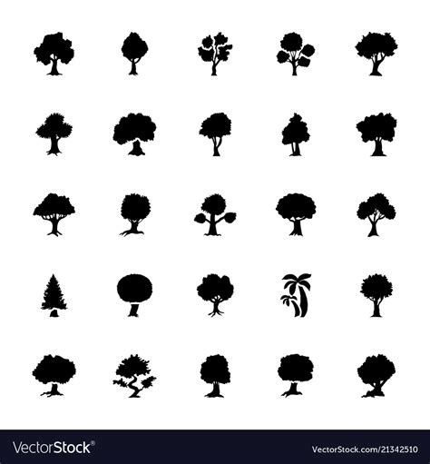 Set Trees Glyph Icons Set Royalty Free Vector Image