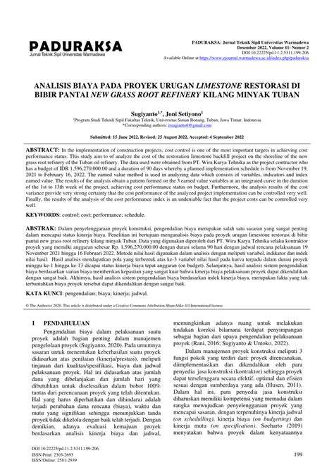 Pdf Analisis Biaya Pada Proyek Urugan Limestone Restorasi Di Bibir