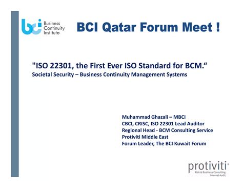 Iso 22301 The First Ever Iso For Bcm Presented At Bci Qatar Forum Ppt Free Download