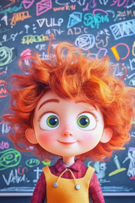 Cartoon Character With Curly Orange Hair Smiling In Front Of A Colorful