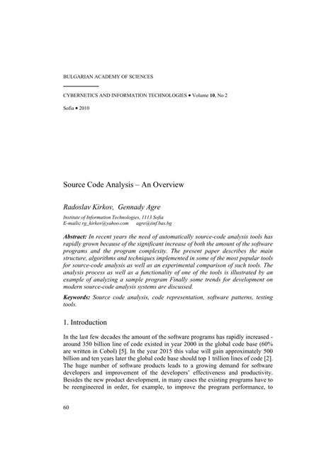 Source Code Analysis â An Overview Cybernetics and Information