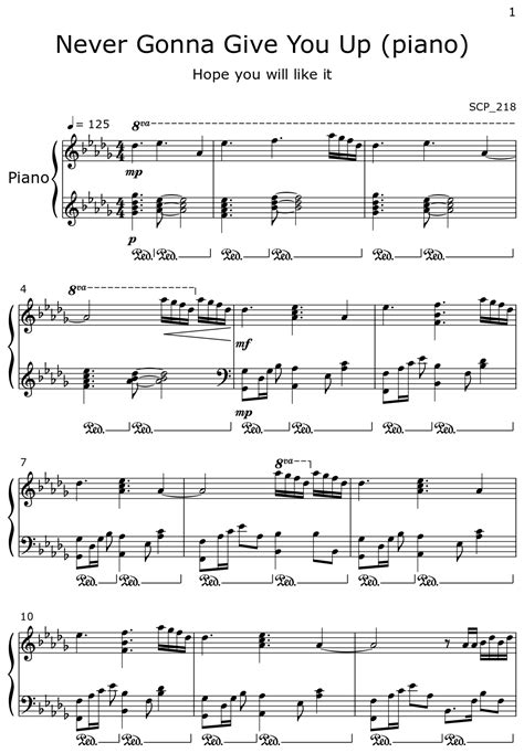 Never Gonna Give You Up Piano Sheet Music For Piano