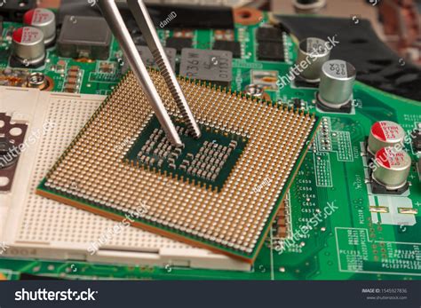 Computer Cpu Closeup On Motherboard Background Stock Photo Shutterstock