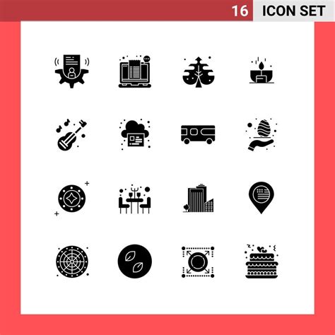 Editable Vector Line Pack Of 16 Simple Solid Glyphs Of Shine Light Ticket Dark Process Editable